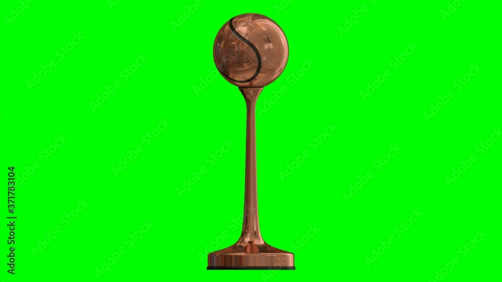 Animated spinning whole simple bronze shinning tennis trophy against ...