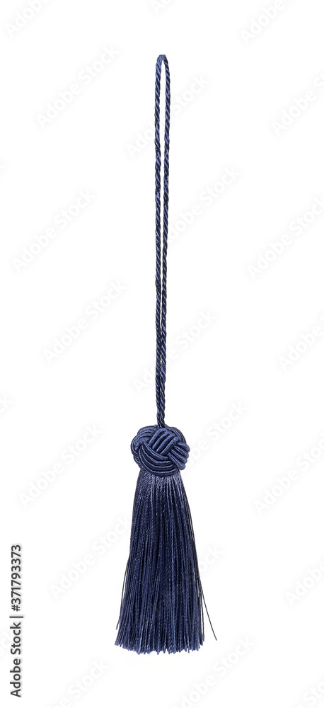 Blue silk tassel isolated on white background for creating graphic ...