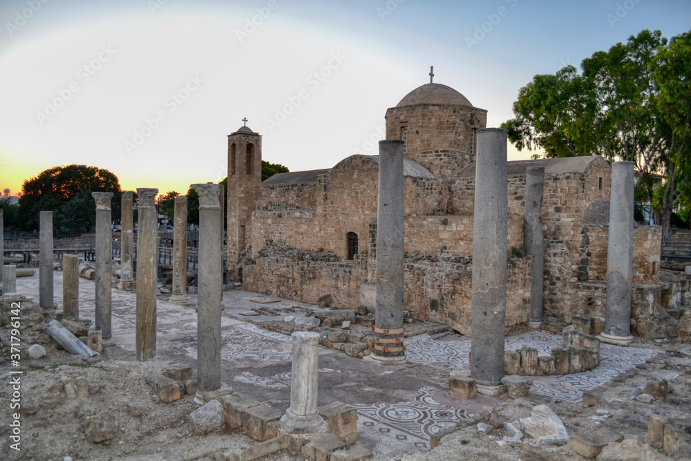 Historical ruins and columns of earlz Byzantine Chrysopolitissa church ...