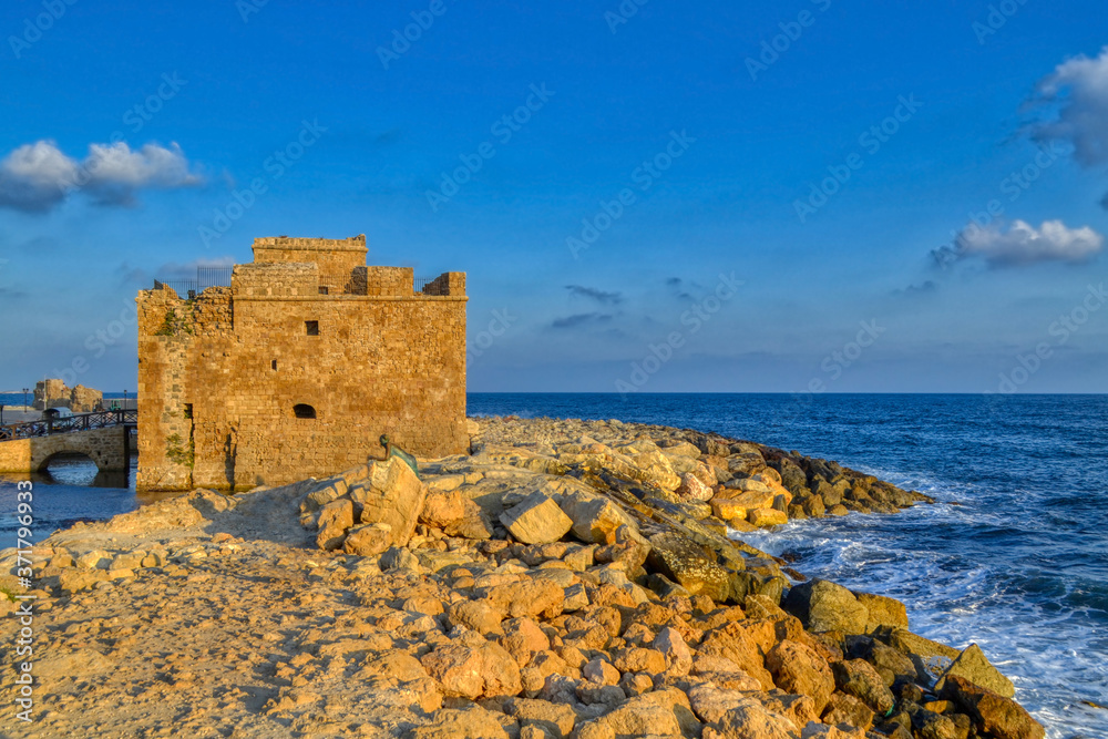 Paphos Castle is located on the edge of Paphos harbour, Cyprus. The ...