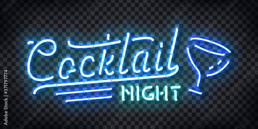 Vector realistic isolated neon sign of Cocktail Night logo for template ...