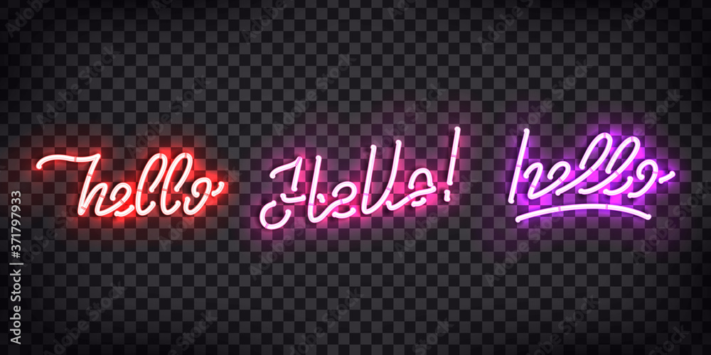 Vector set of realistic isolated neon sign of Hello greeting and ...