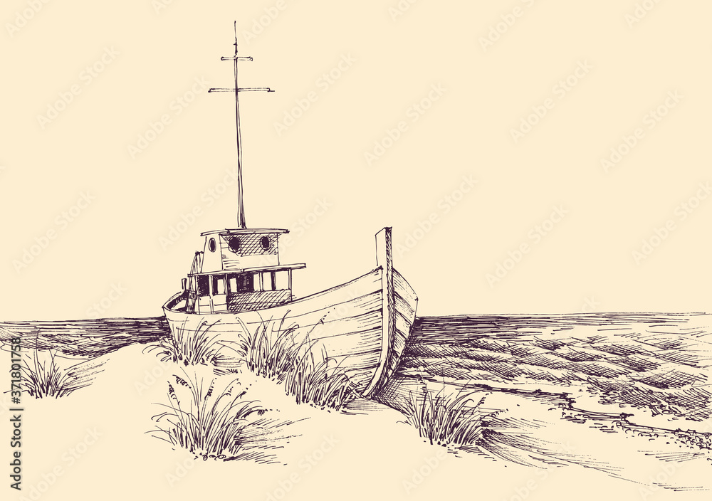 Beach Shore Pencil Drawing