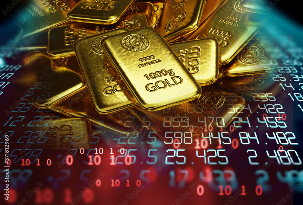 stack of shiny gold bars on financial gold price graph 3d illustration Stock Illustration ...