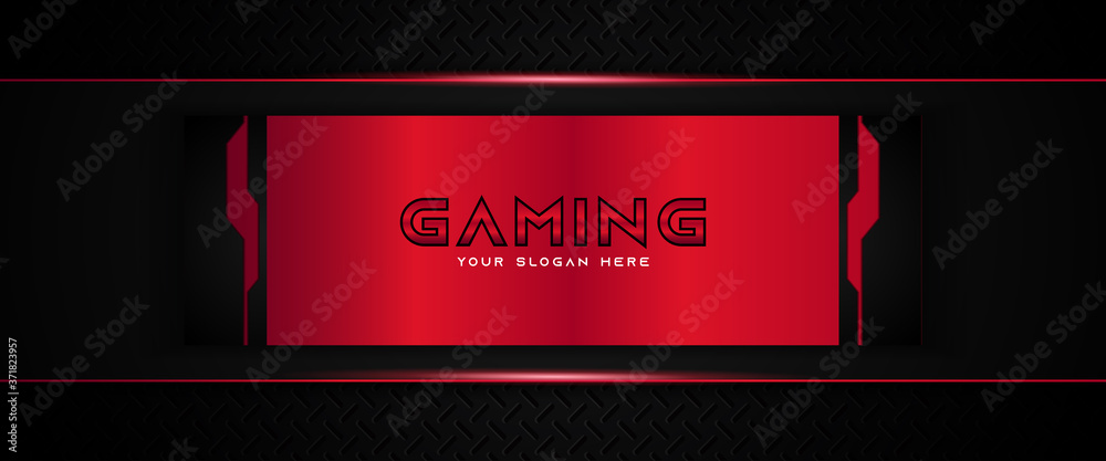 Futuristic red and black abstract gaming banner design with metal ...