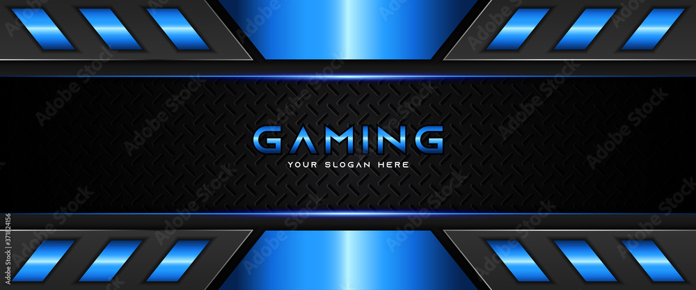 Futuristic blue and black abstract gaming banner design with metal ...