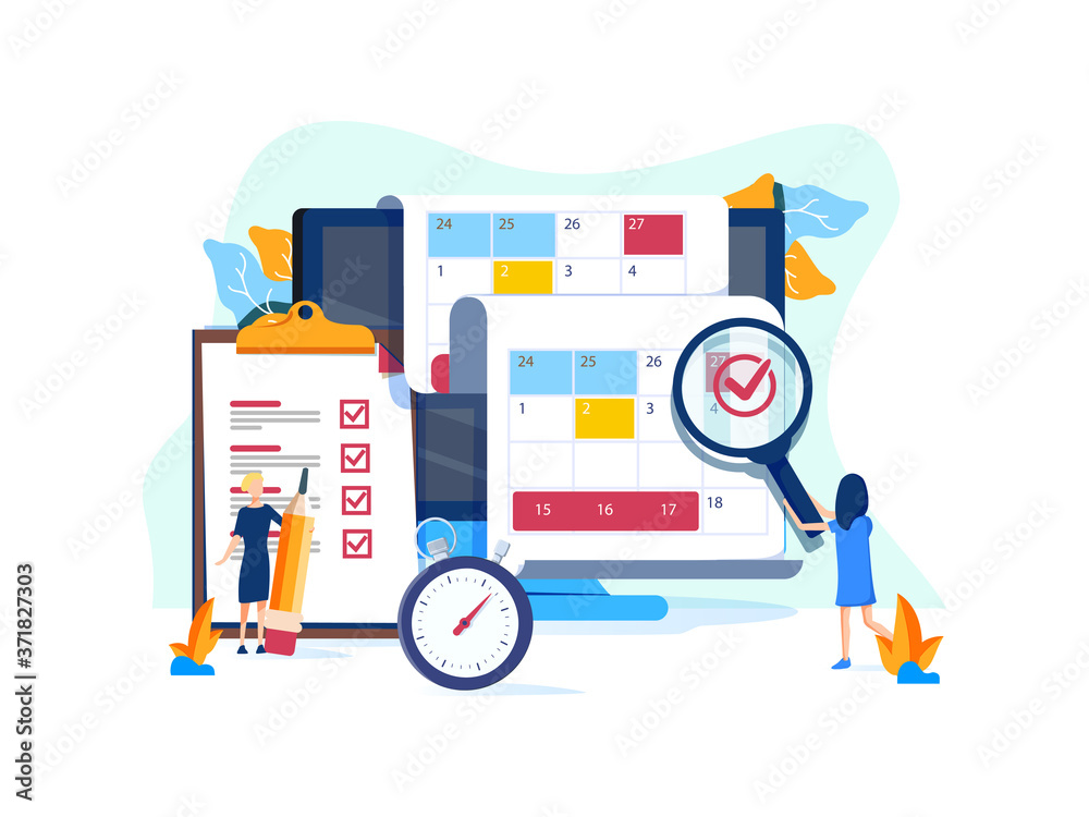Vector illustration, whiteboard with schedule plans, work planning ...