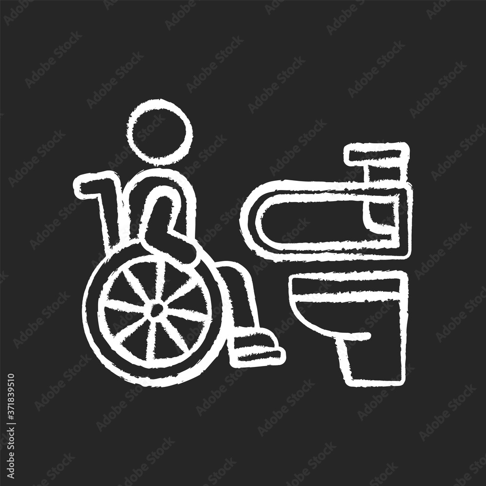 Accessible toilet chalk white icon on black background. People with ...
