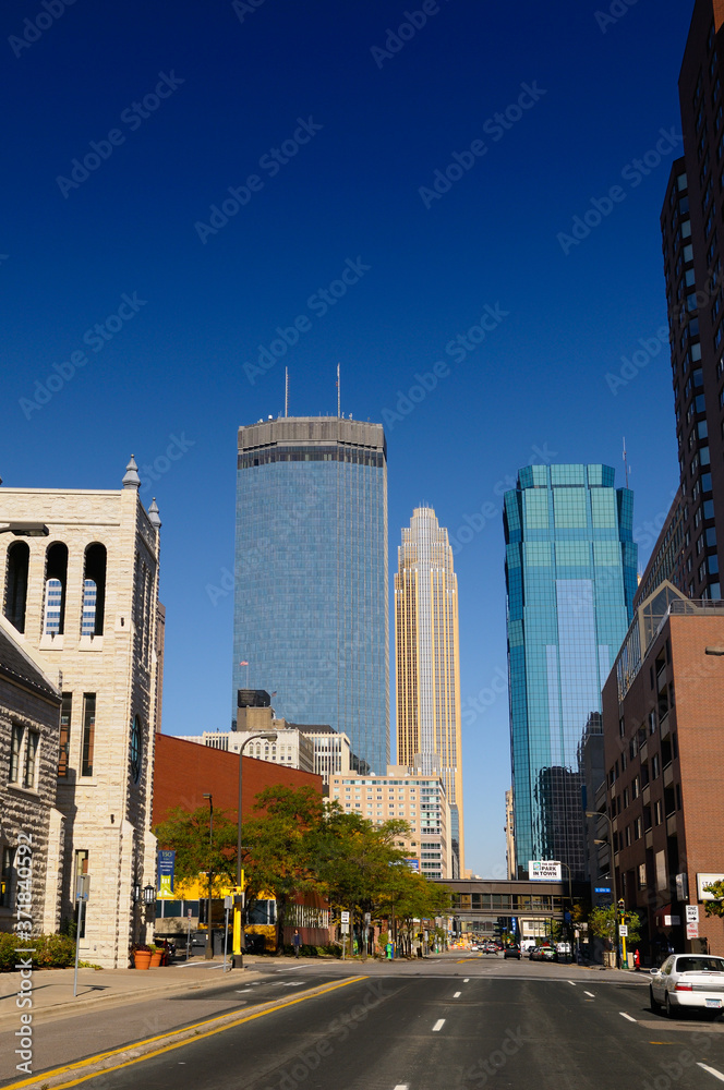 IDS Tower and Wells Fargo Center and AT&T Tower from empty Marquette ... IDS Tower and Wells Fargo Center and AT&T Tower from empty Marquette ...