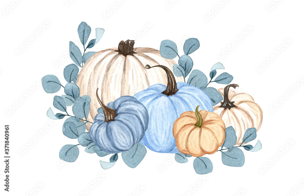 Watercolor pumpkin composition, floral pumpkins, Halloween clip art ...