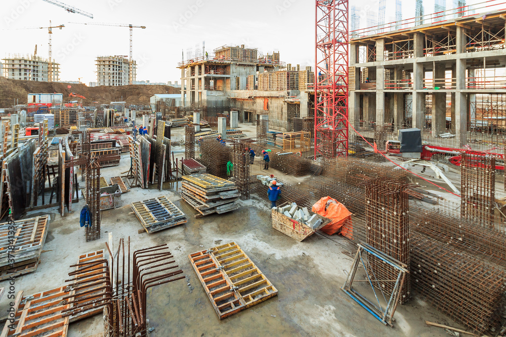 Construction site. Hoisting cranes. new multi-storey buildings ...