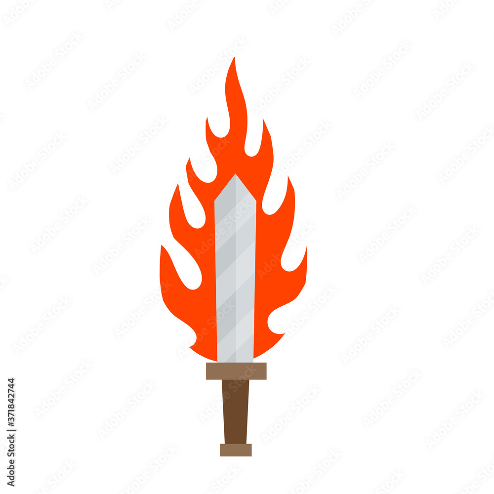 Fiery sword. Magic weapon of knight, sorcerer, magician. Fire spell ...