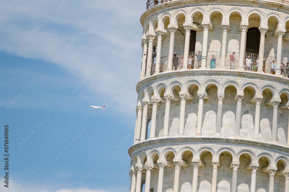 PISA, ITALY - JUNE 27, 2015: close-up of the Leaning Tower of Pisa, one ...