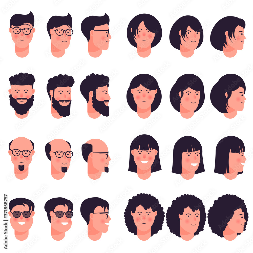 Avatar icon set isolated on white background. Diverse faces, man and ...