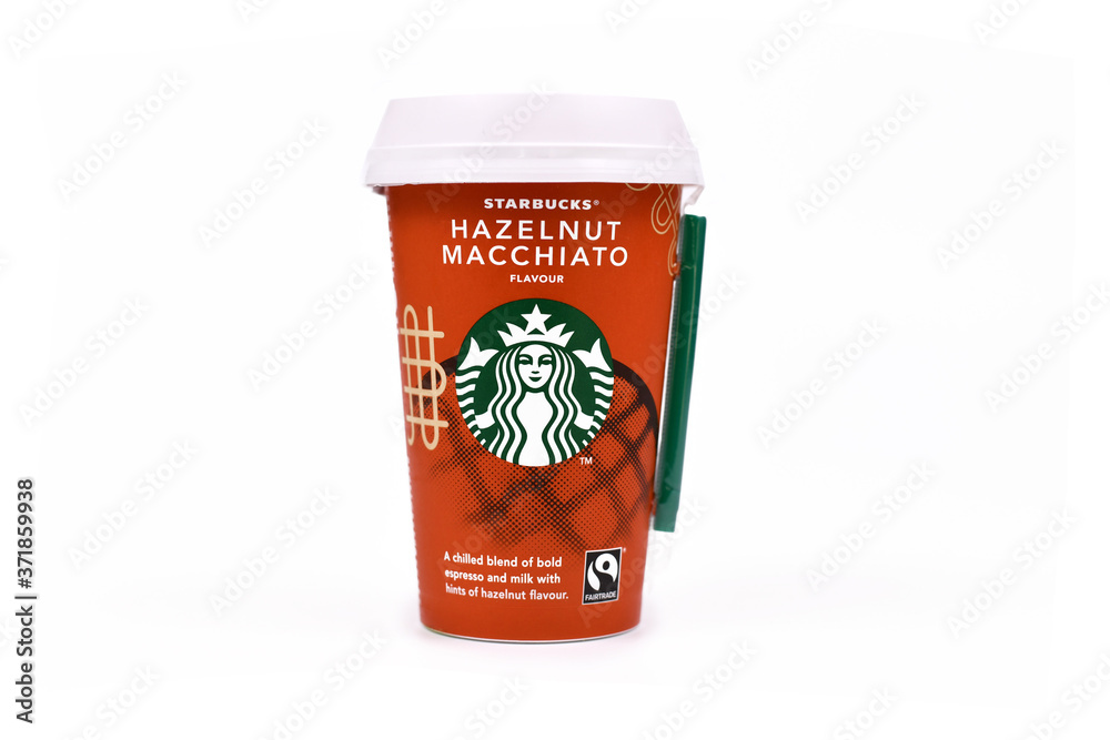 Chilled Starbucks Hazelnut Macchiato Flavour in red paper cup with ...