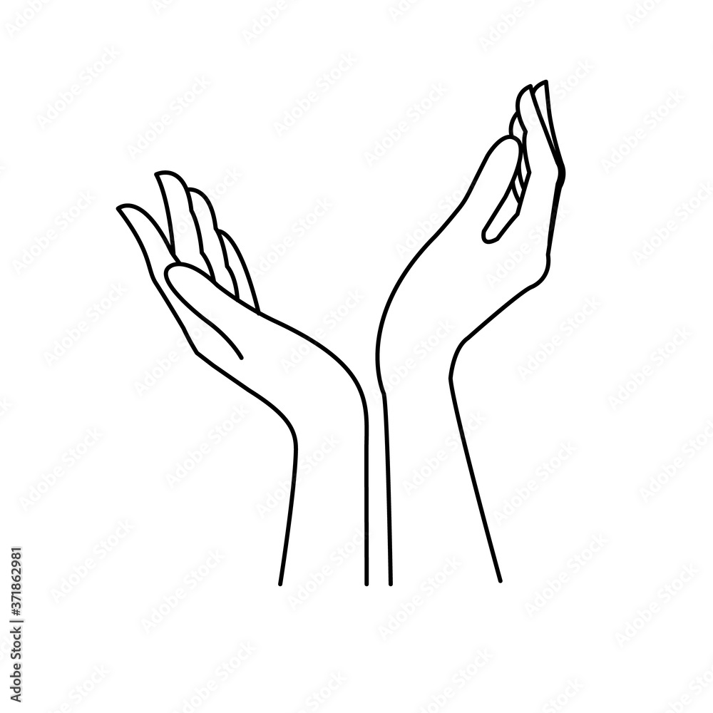 Woman's hand in line art style. Female hands different gestures vector ...
