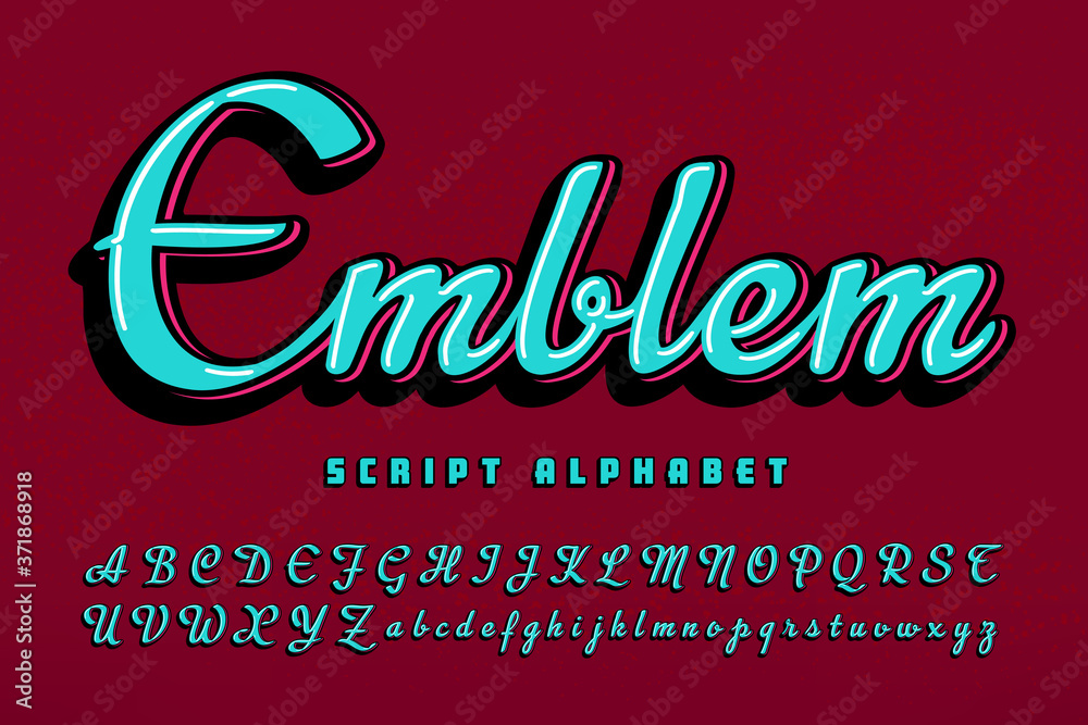 Emblem Script Alphabet; A Dimensional Logo Script with Highlights and ...
