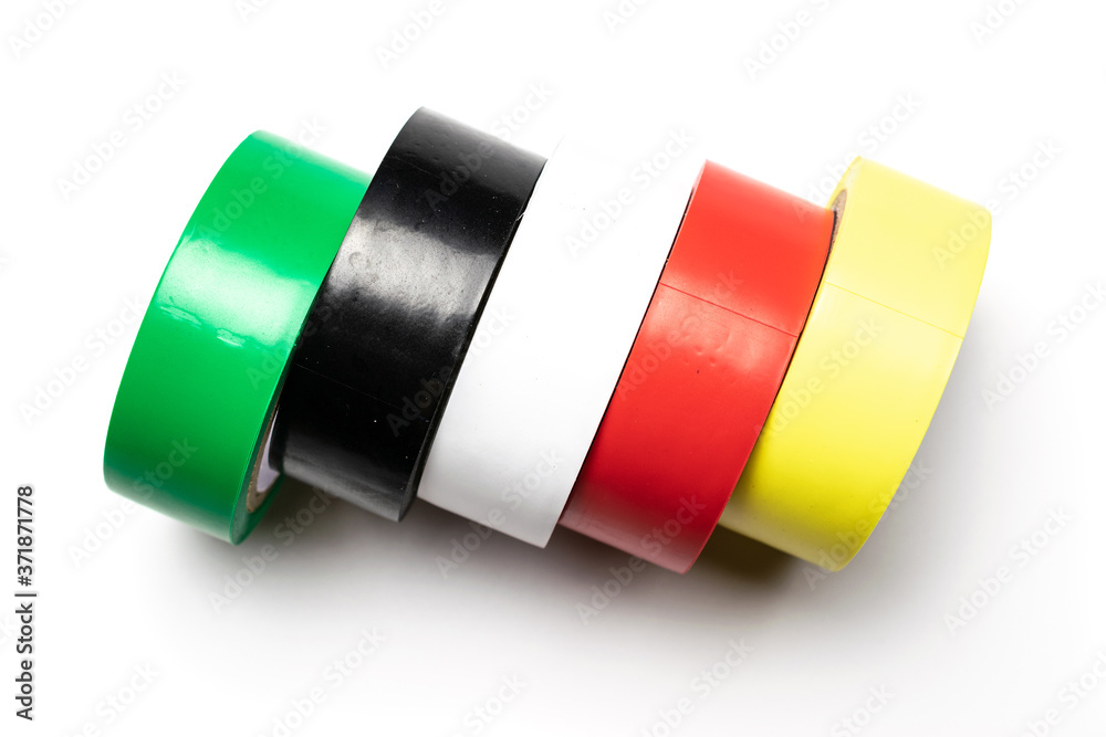 Adhesive sticky paper. Set of colorful duct scotch tape isolated on ...