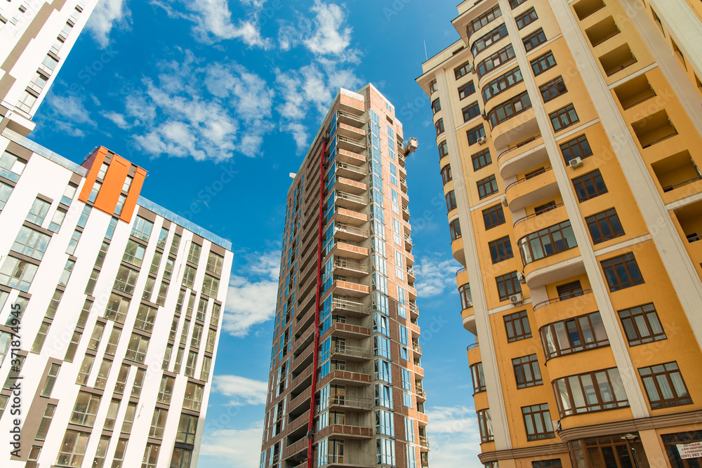 modern architecture of big city landmark view foreshortening from below ...