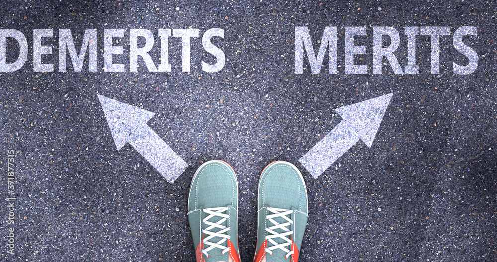 Demerits and merits as different choices in life - pictured as words ... Demerits and merits as different choices in life - pictured as words ...