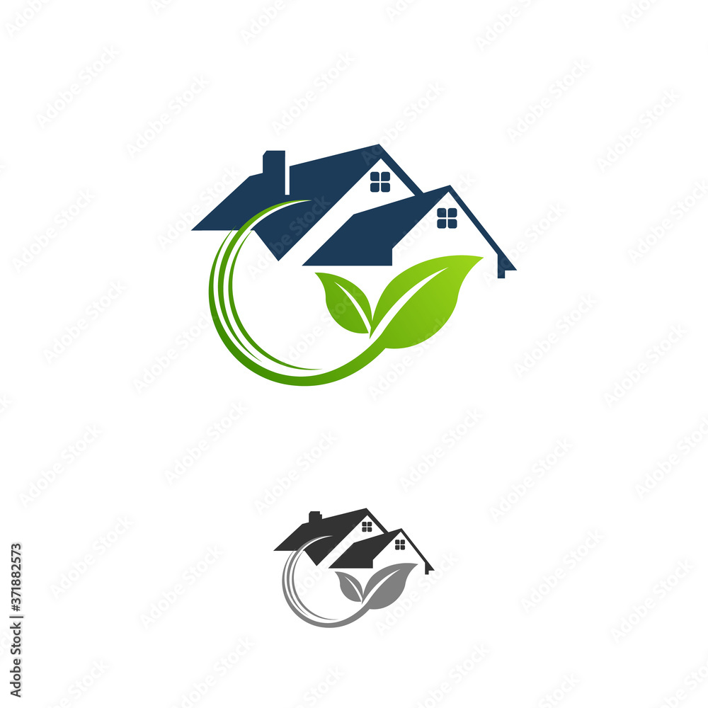 Green house icon with leaves - eco concept vector. This graphic also ...