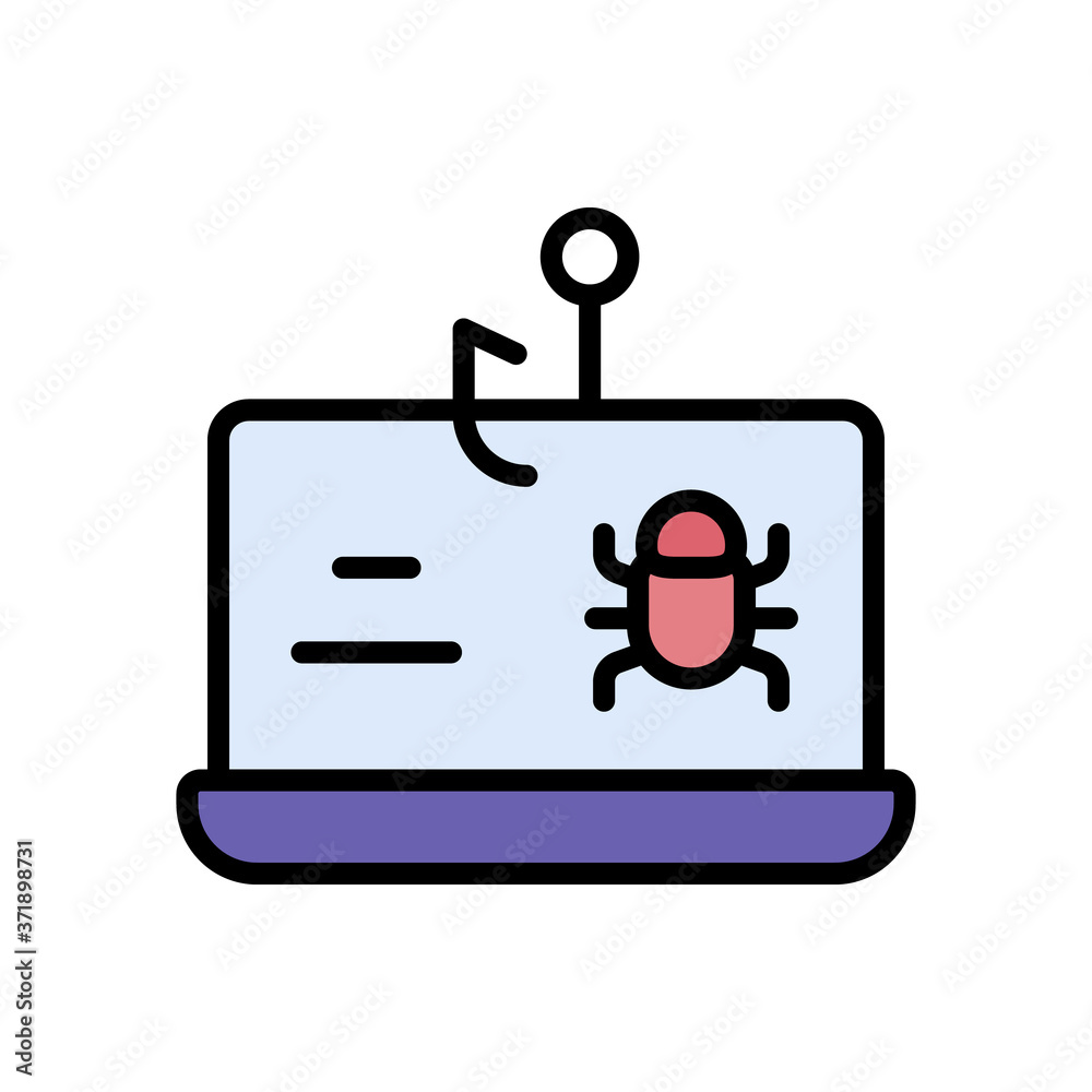 Laptop cyber attack icon. Simple color with outline vector elements of hacks icons for ui and ux ...