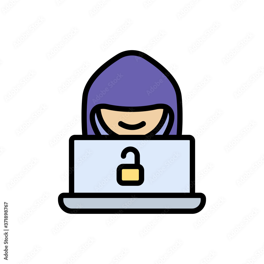 Hacker cyber attack icon. Simple color with outline vector elements of ... Hacker cyber attack icon. Simple color with outline vector elements of ...
