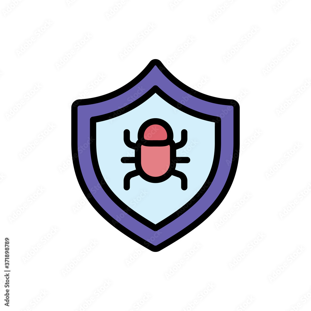 Shield bug cyber attack icon. Simple color with outline vector elements ...