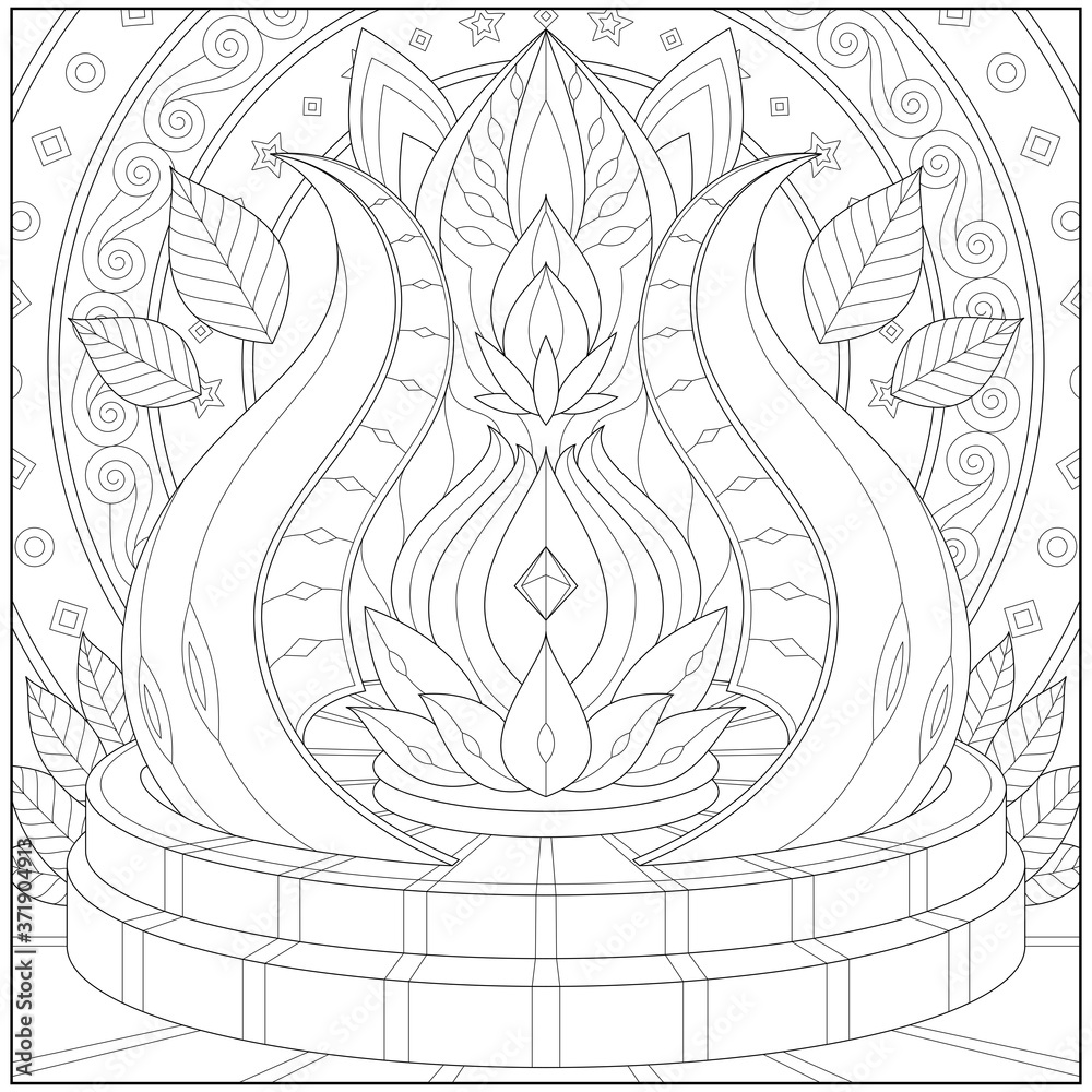Fantasy Lotus Flower, Adult and kid coloring page in stylish vector ...
