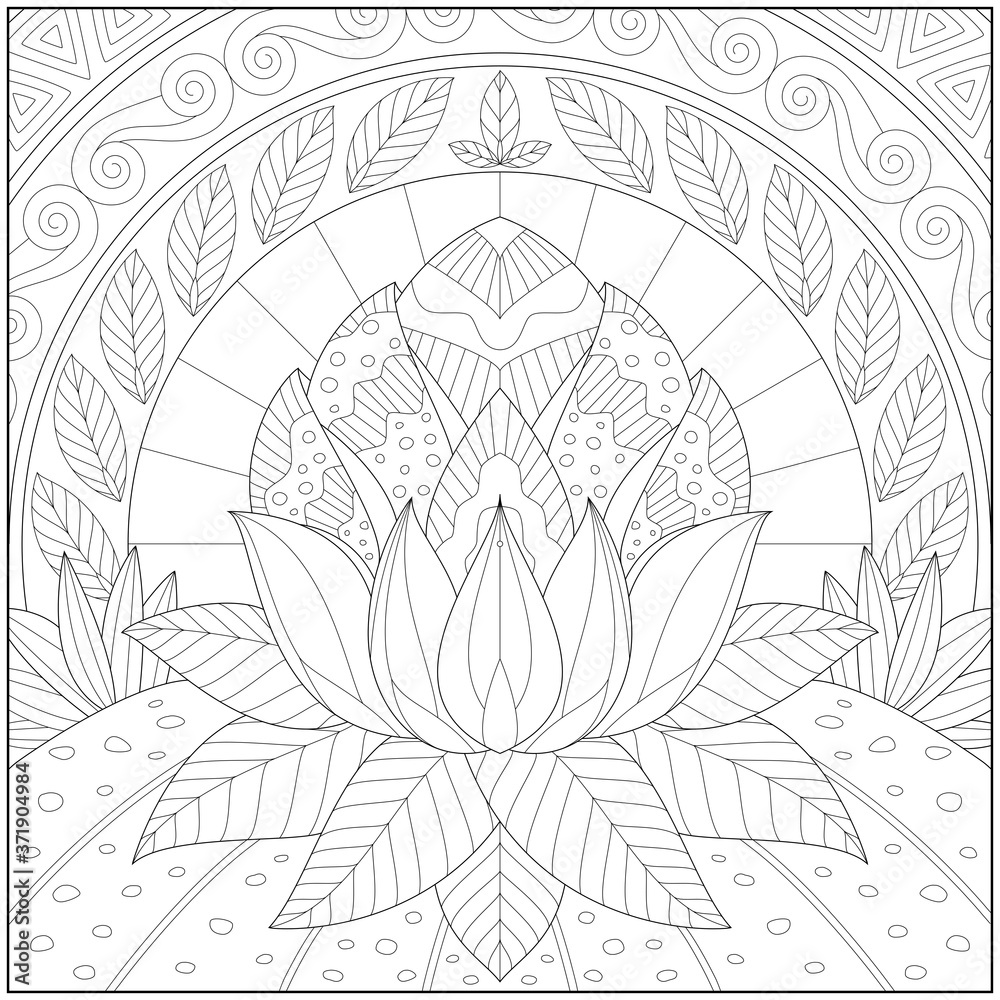 Fantasy lotus flower, Adult and kid coloring page in stylish vector ...