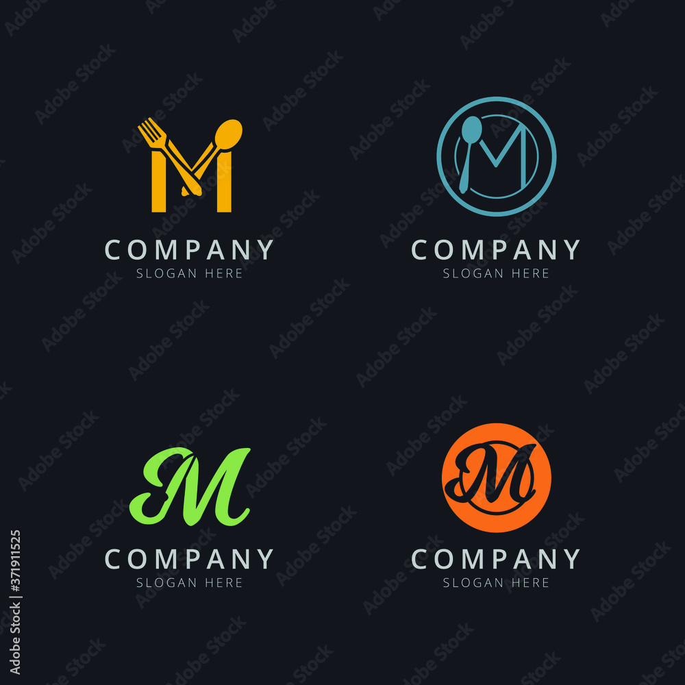 Initial M logo with restaurant elements Stock Vector | Adobe Stock