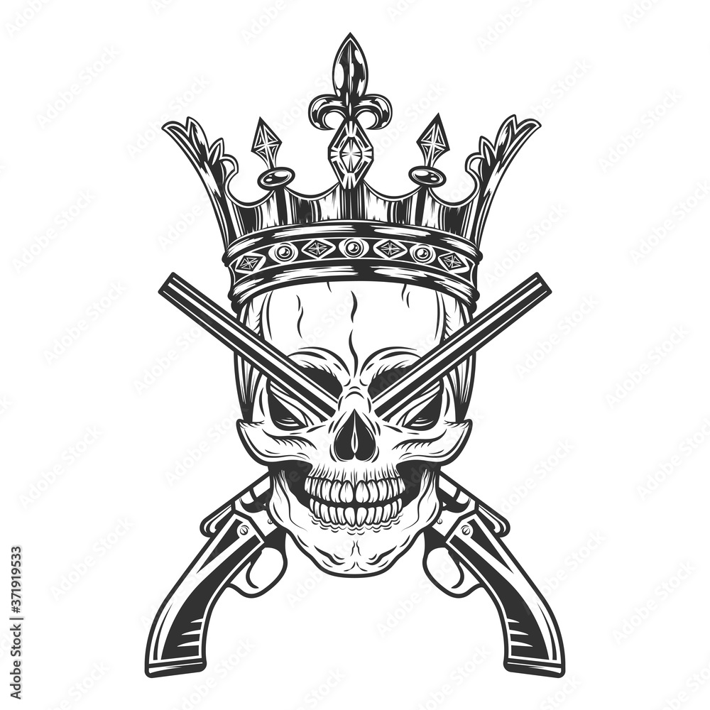 Vintage prince skull in crown with with two crossed shotgun across the ...
