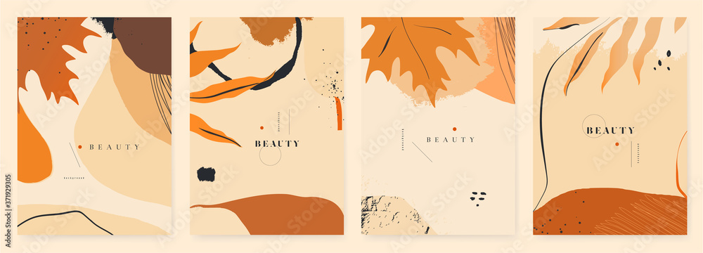 Autumn seasonal artistic abstract background templates. Modern hand ...