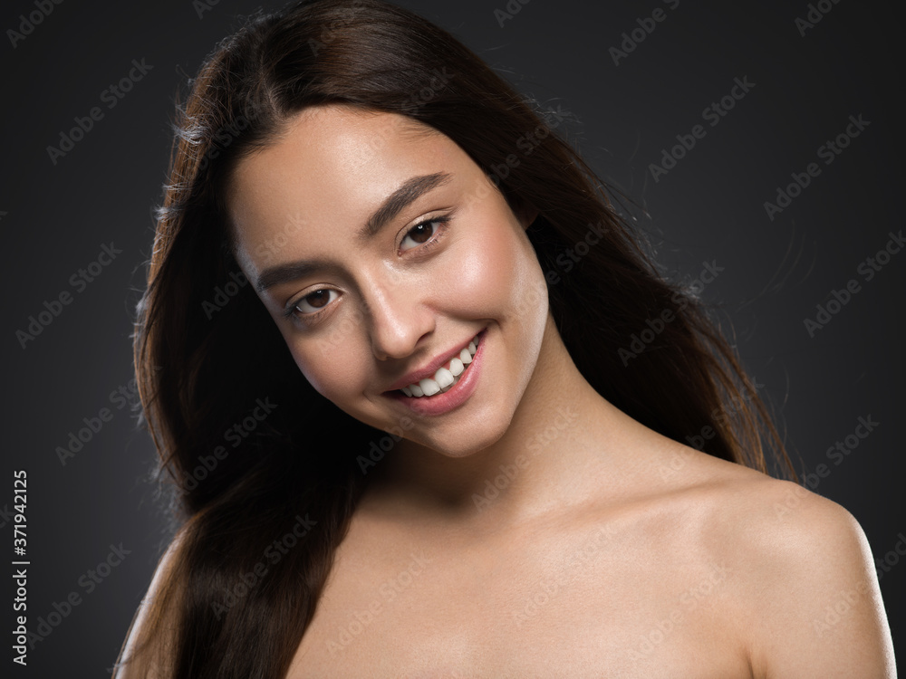 Beautiful Young Model Healthy Skin Smile Face Portrait Stock Photo ...