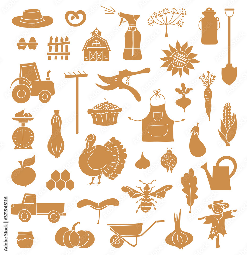 Harvesting symbols silhouettes. A set of elements on the theme of ...
