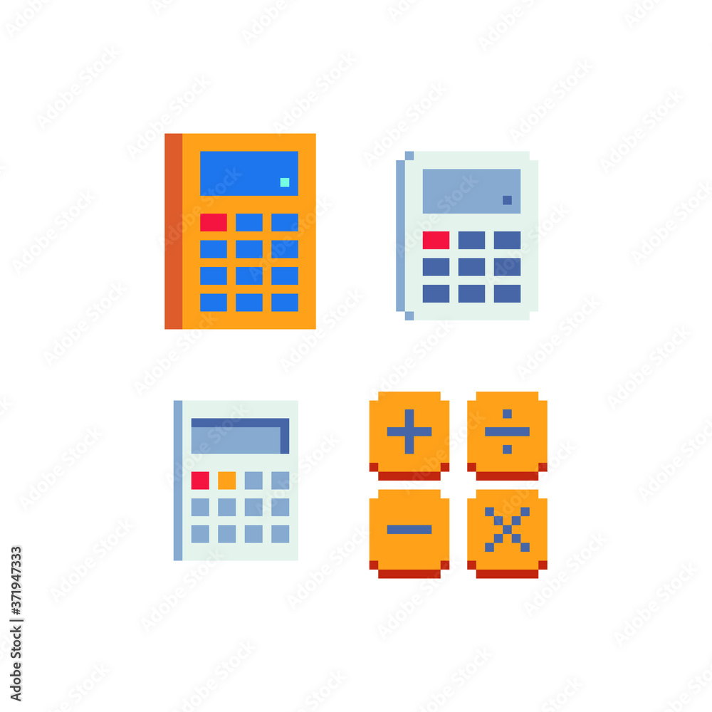 Technology calculators, calculator pixel art icons. Flat style. Design ...