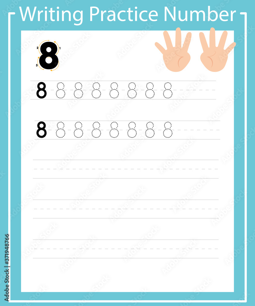 Trace number 8 and word eight. Handwriting for children with cartoony ...
