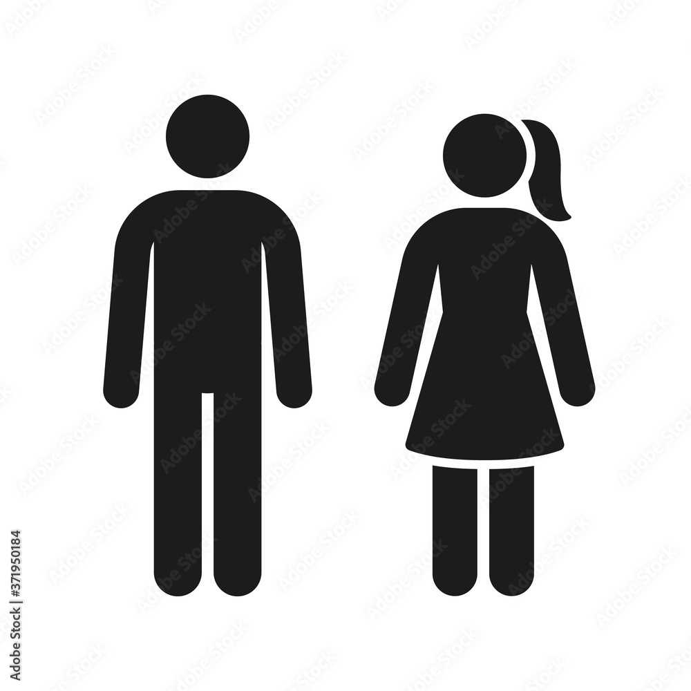 Men women vector sign, toilet silhouette symbol. Black gender stick ...