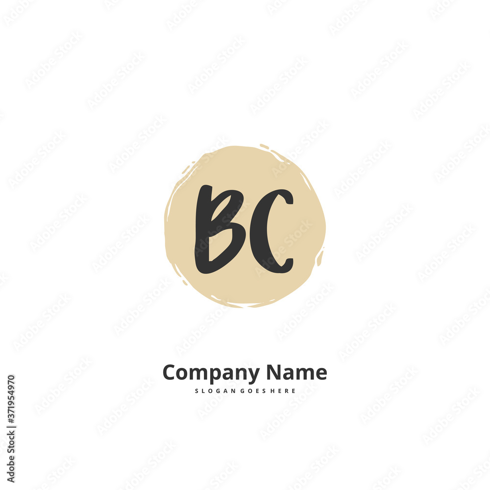B C BC Initial handwriting and signature logo design with circle ...