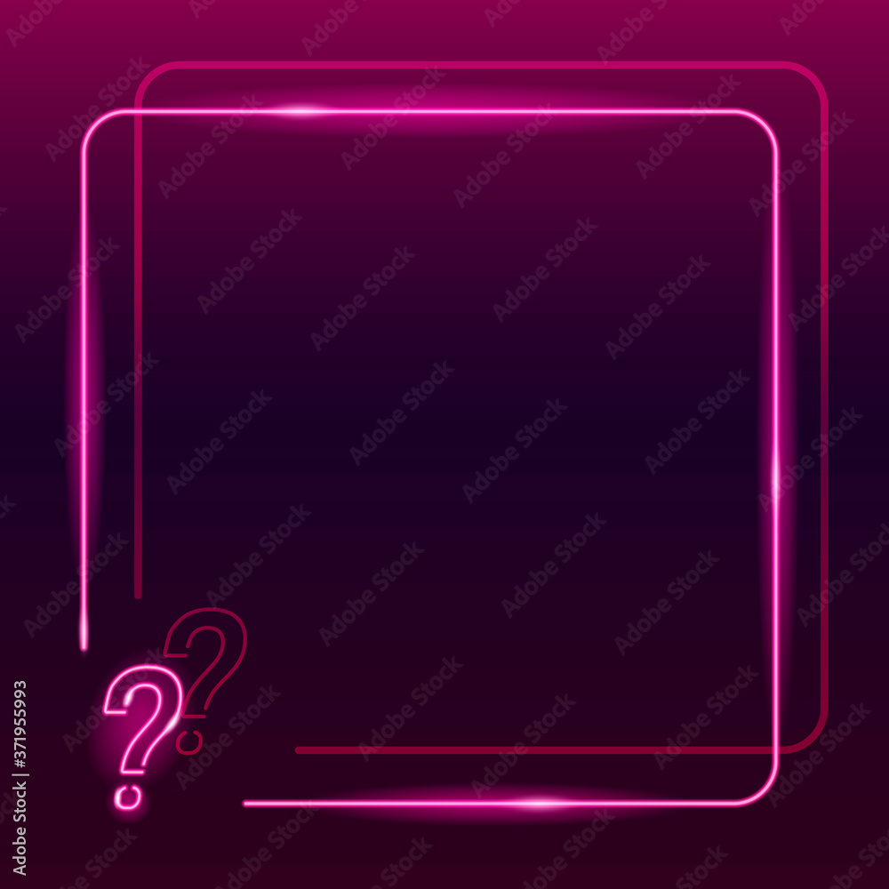 Neon frame with question mark icon on dark purple gradient background ...