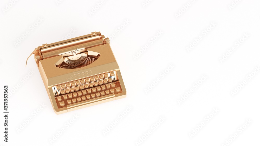 Gold typewriter machine isolated on white background. 3d rendering ...