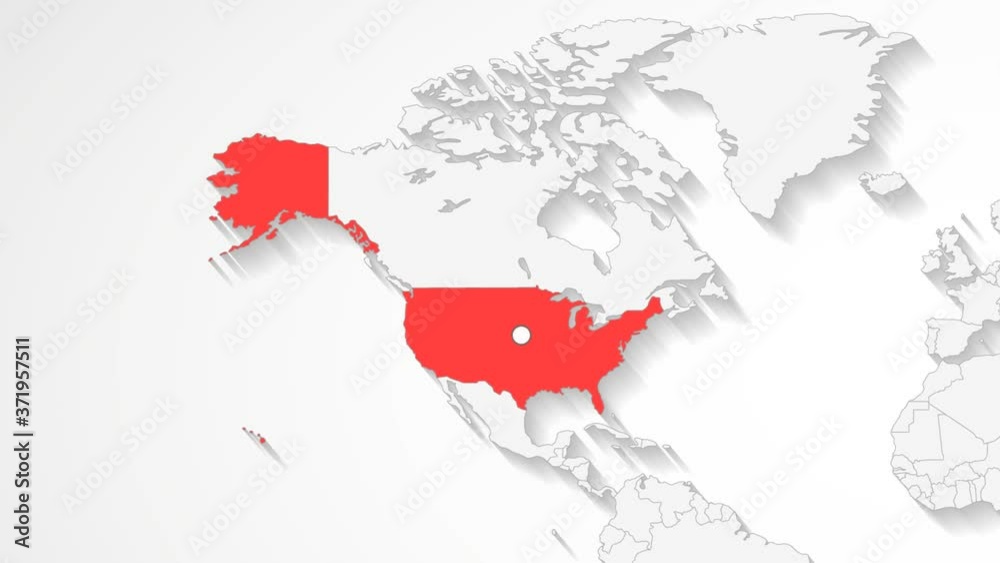 4k USA map highlighted in the world map in red color and label of the ...