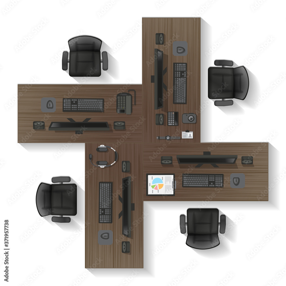 Office room. Top view. Office desk, chair, computer and items. (View ...