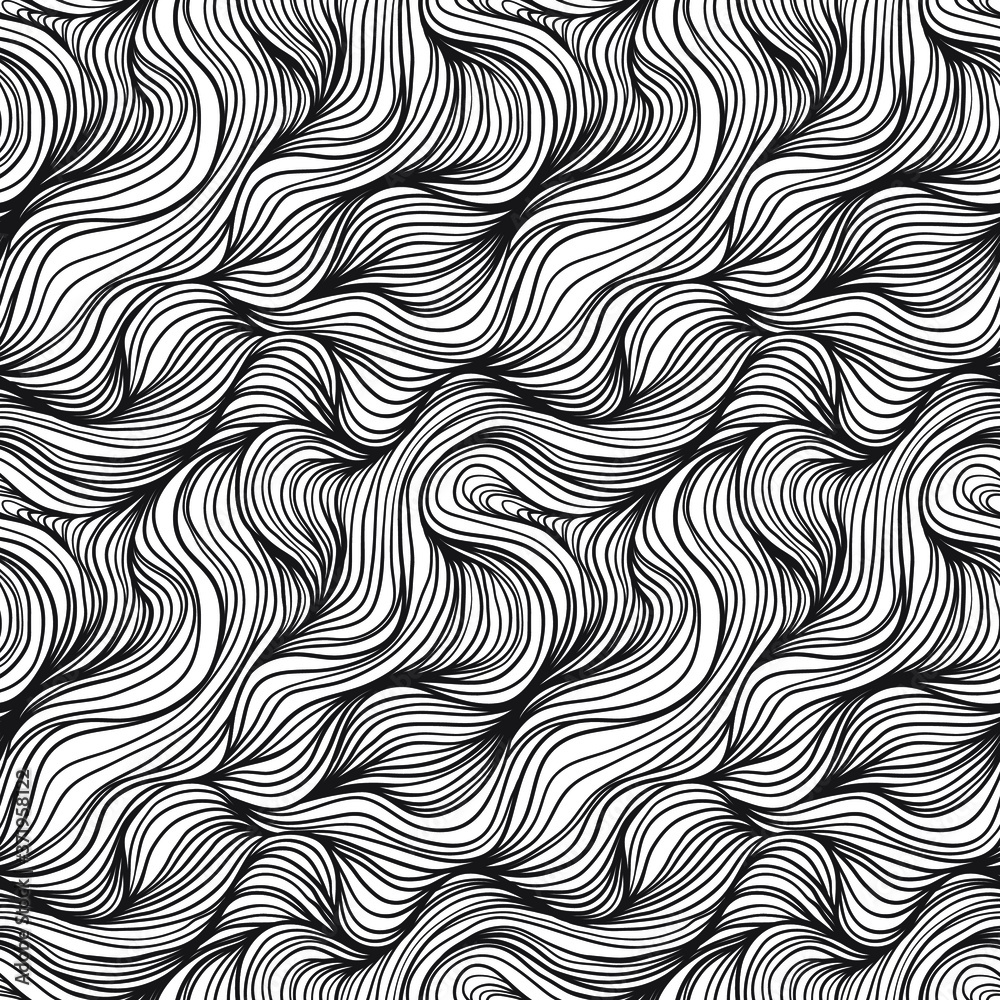 Seamless pattern with black linear waves. Design for backdrops and ...