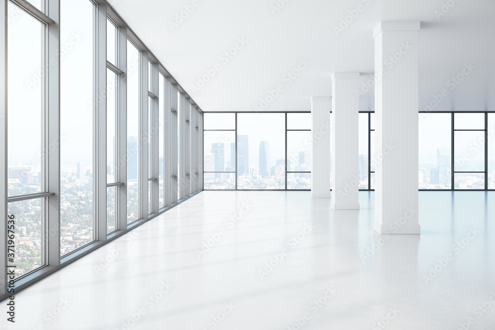 Big window spacious hall with concrete columns Stock Illustration ...