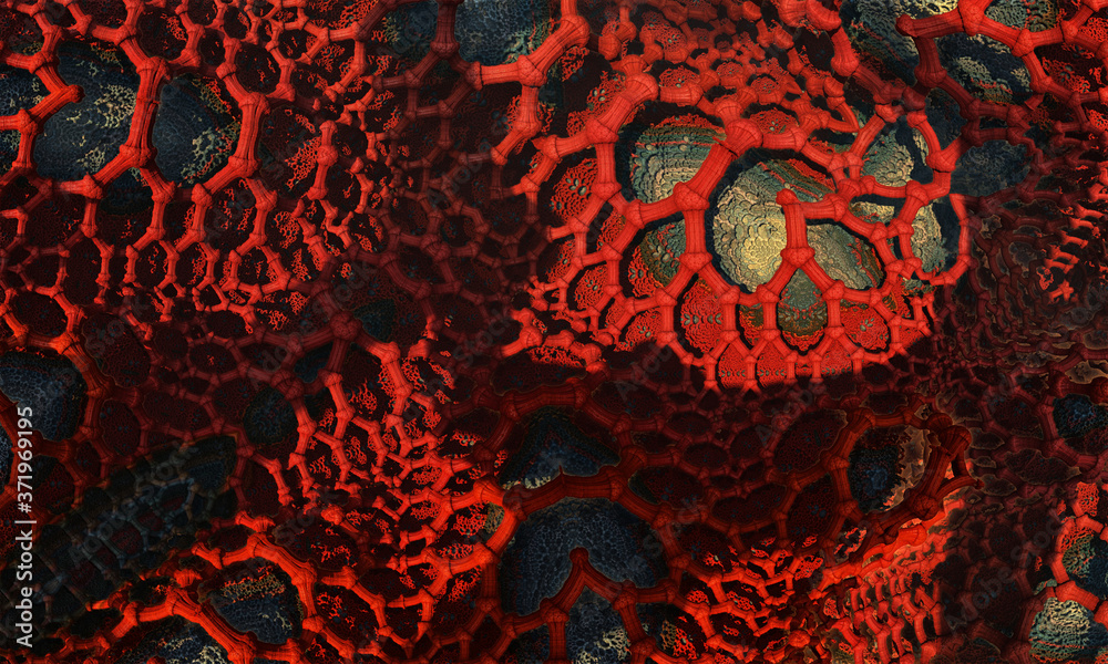 Fractal 3D image in the form of a crystal lattice of blood or a cell ...