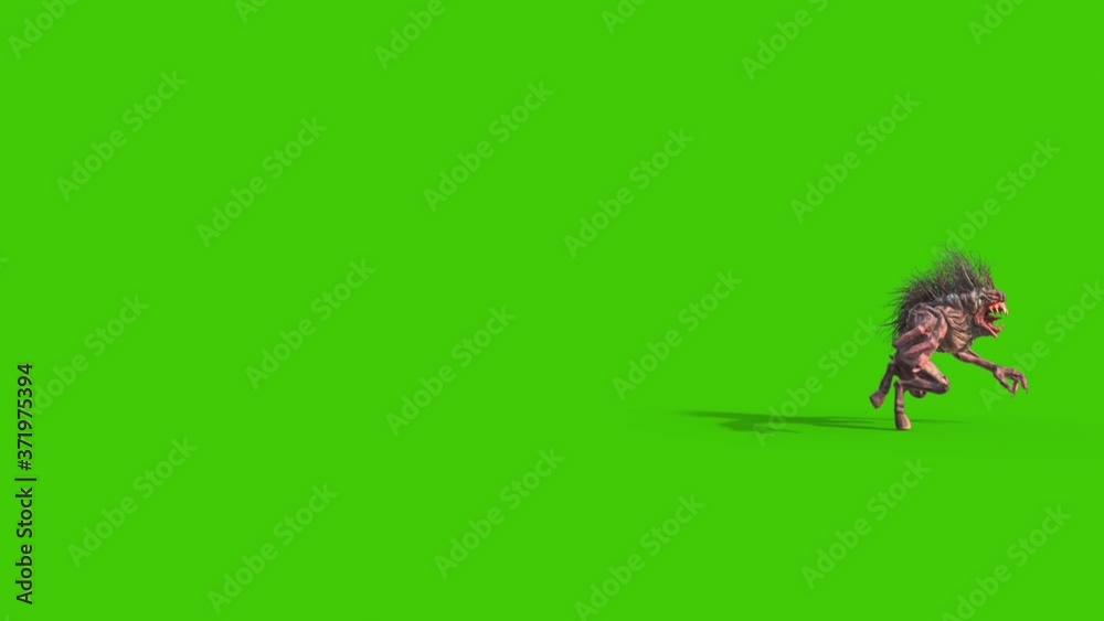 Mane Monster Long Fangs Attaks Green Screen Side 3D Rendering Animation ...