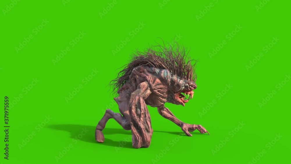 Mane Monster Long Fangs Die Green Screen Side 3D Rendering Animation ...