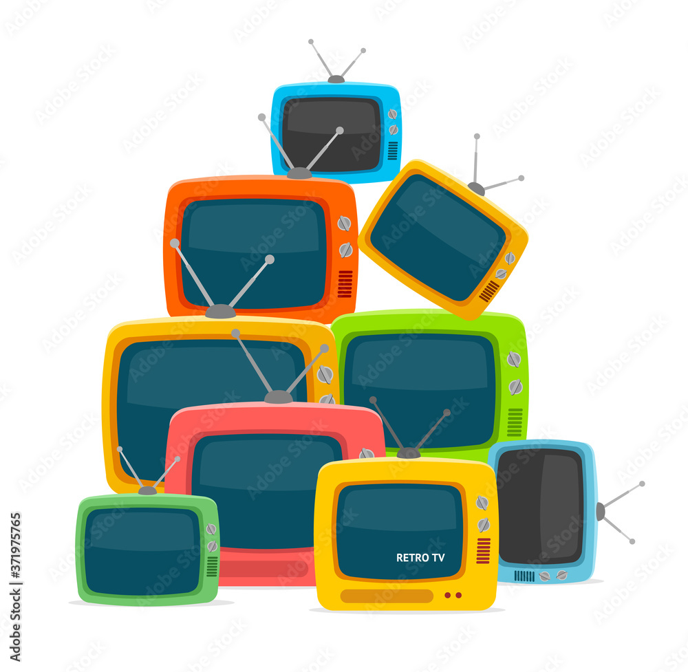 Cartoon Color Different Types Retro Tv Pile. Vector Stock Vector ...