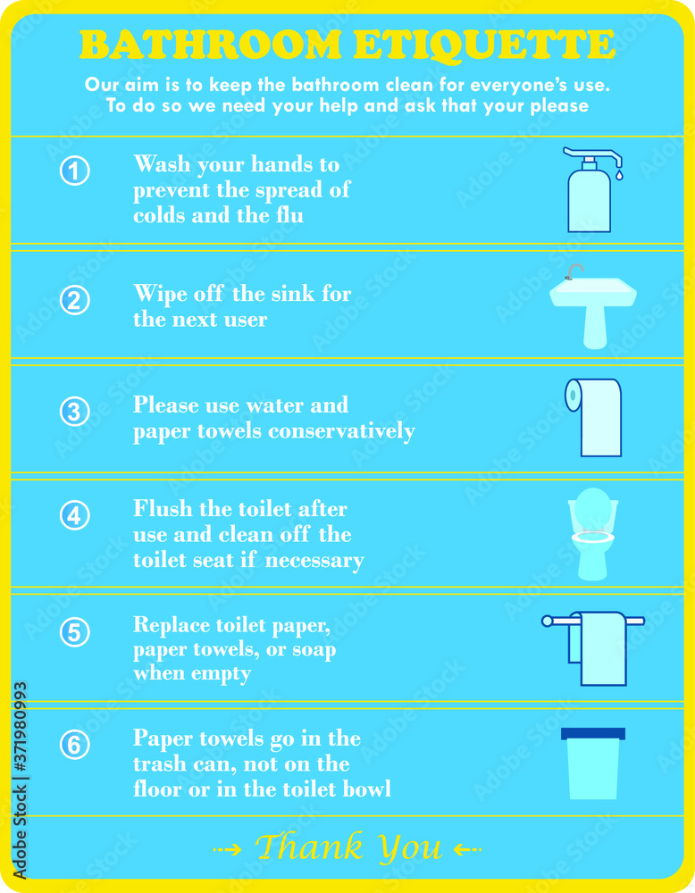 Iconic vector on bathroom and toilet usage rules. It can use for public ...